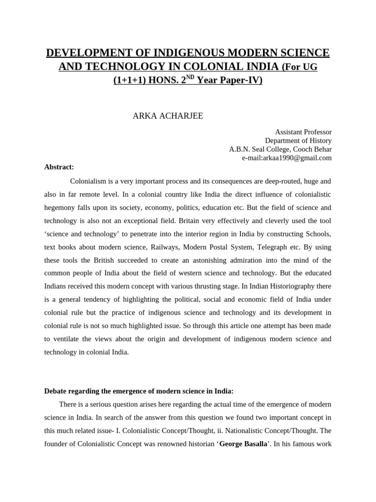 DEVELOPMENT OF MODERN SCIENCE AND TECHNOLOGY IN COLONIAL INDIA | PDF
