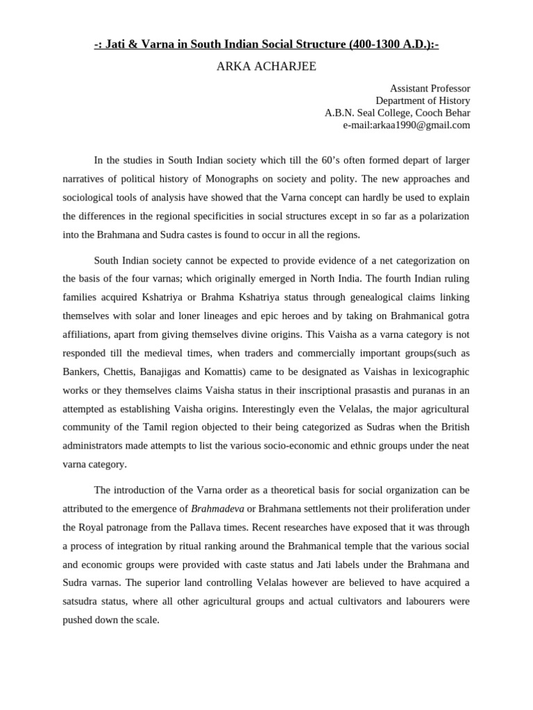 Jati and Varna in South Indian Social Structure | PDF