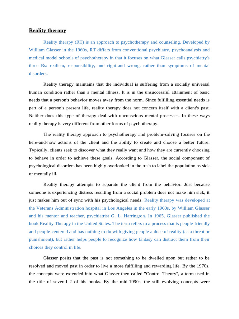 Reality Therapy | PDF
