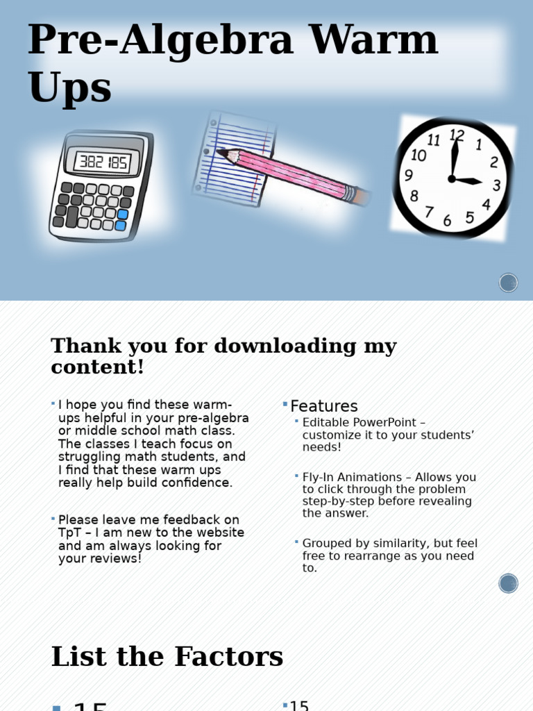 Pre-Algebra Warm Ups | PDF