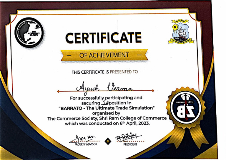 SRCC Competition 1st Place Certificate | PDF