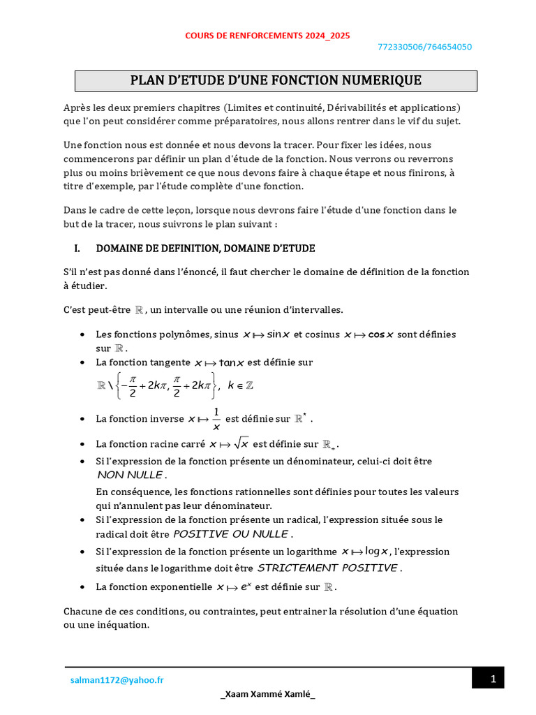 Plan D'etude D'une Fonction Numerique | PDF