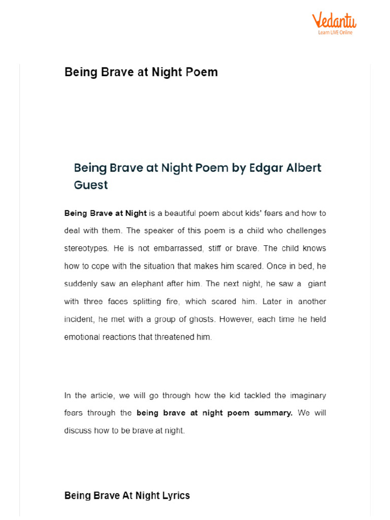 Being Brave at Night Poem | PDF