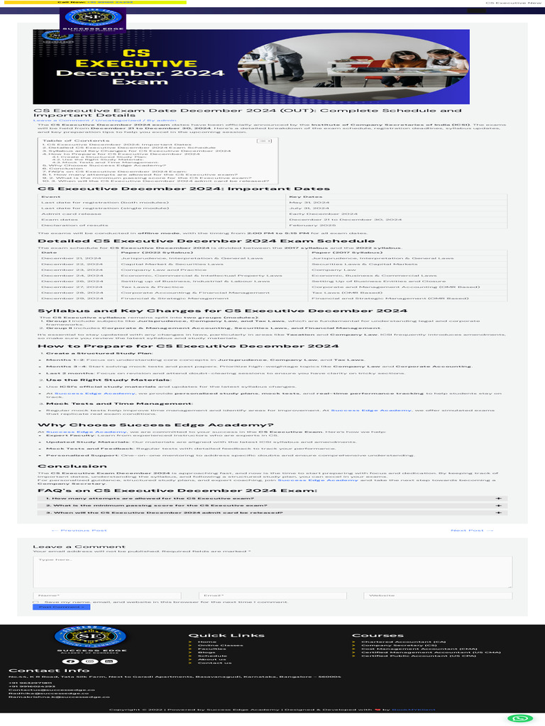 CS Executive Exam Date December 2024 (OUT) | PDF | Accountant | Business