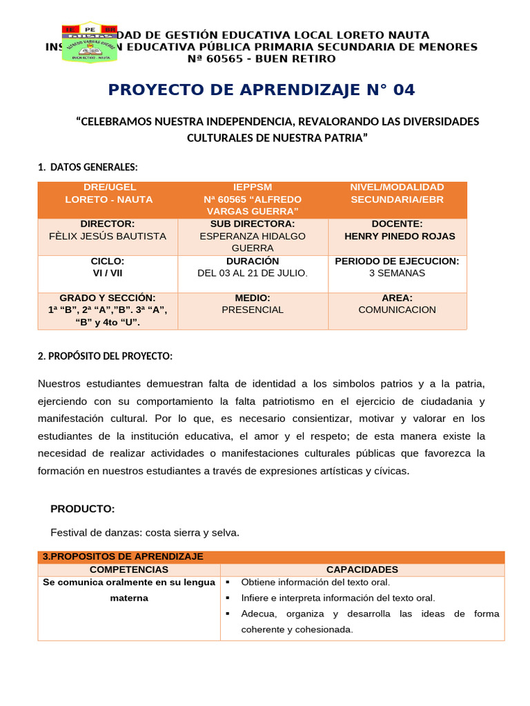 PROYECTO DE APRENDIZAJE | PDF