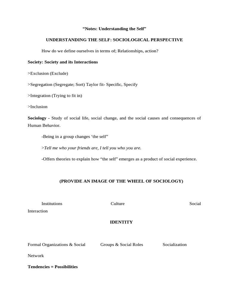 Notes understanding the Self | PDF