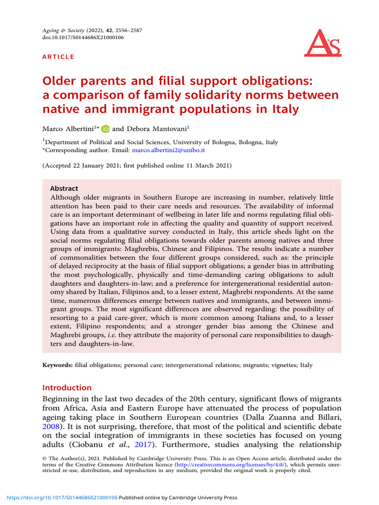 Older Parents and Filial Support Obligations A Comparison of Family ...