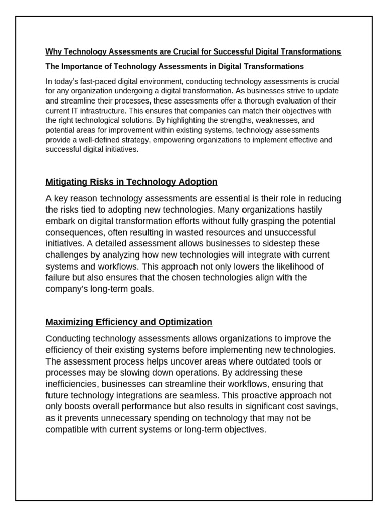 Technology Assessments Are Crucial For Successful Transformations | PDF