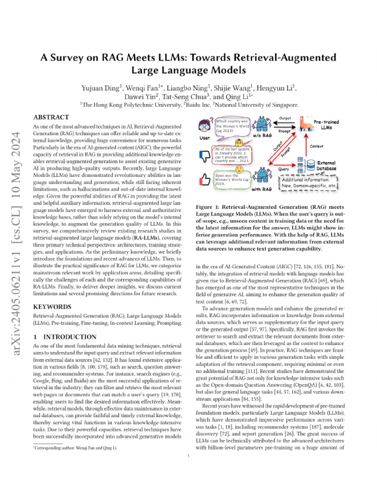 A Survey On Rag Meets LLMS: Towards Retrieval-Augmented Large Language Models | PDF