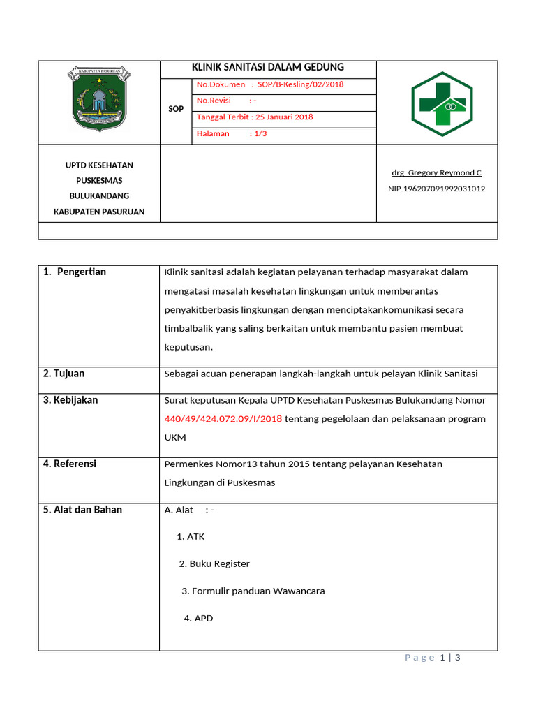Sop Klinik Sanitasi Dalam Gedung | PDF