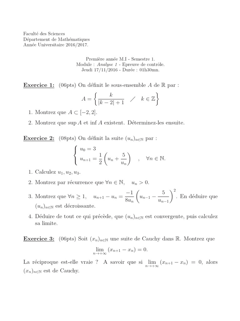 Sujet Corrige CC Analyse1 | PDF