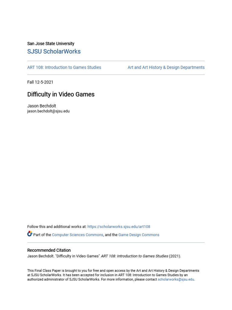 Difficulty In Video Games Pdf