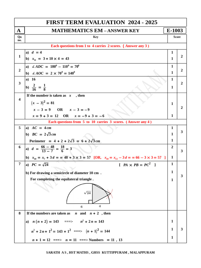 MATHS X KEY TERM 1EM 24-25 by Sarath Sir | PDF