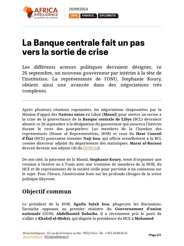 AI 26 Septembre La-Banque-Centrale-Fait-Un-Pas-Vers-La-Sortie-De-Crise, 110310289-Art | PDF
