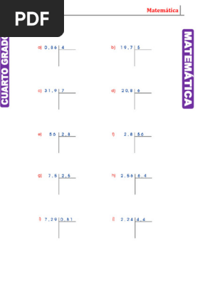 División De Matemáticas De Cuarto Grado