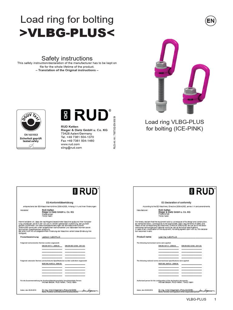 Rud VLBG-Plus Load Rings | PDF
