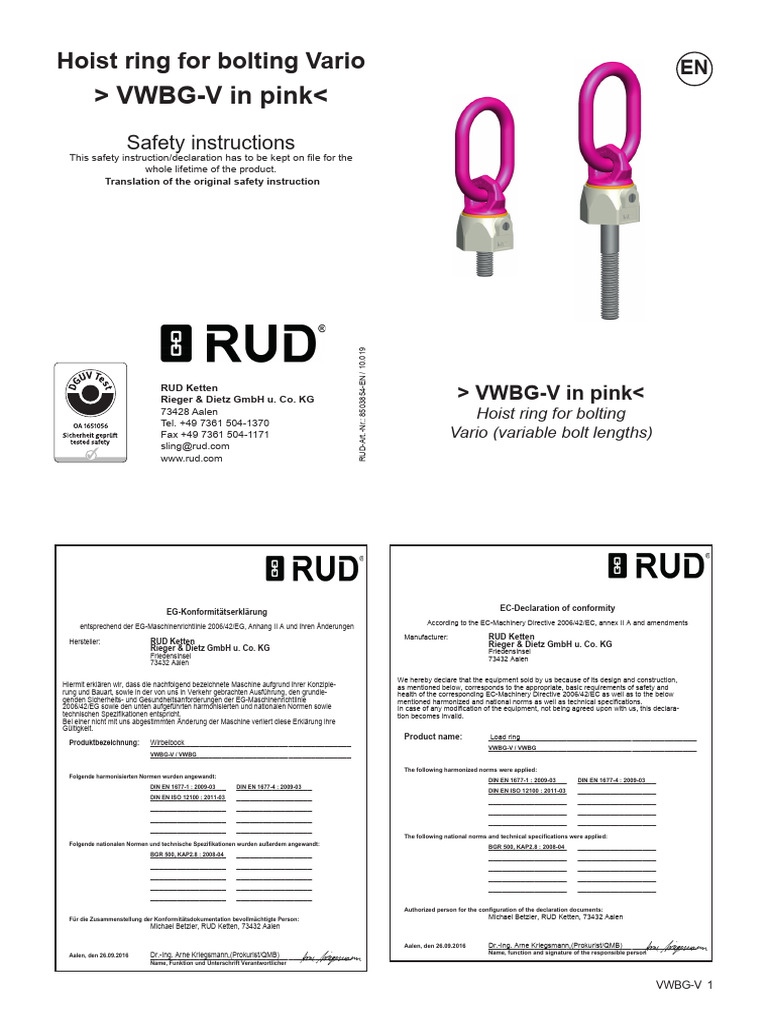 Rud VWBG-V Hoist Ring | PDF