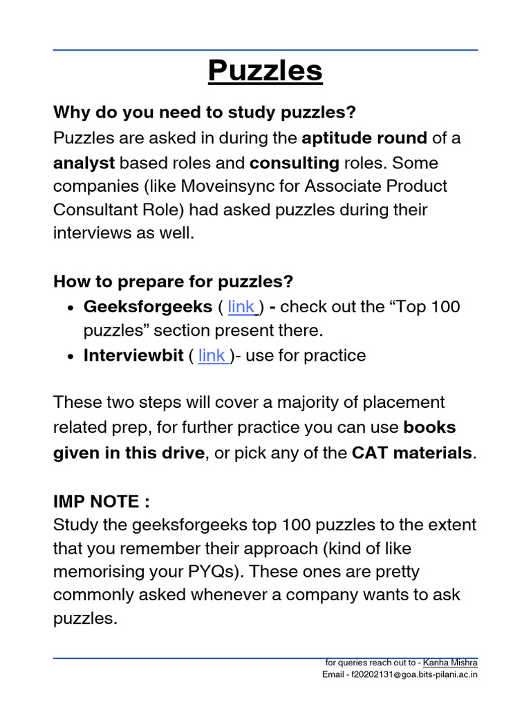 A Note On Puzzles | PDF
