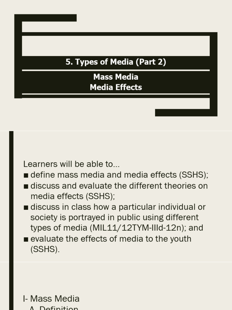 Types of Media Part 2 Mass Media and Media Effects 1 | PDF