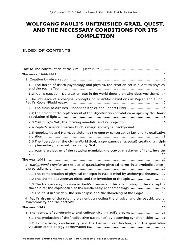 Remo F. Roth - Wolfgang Pauli's Unfinished Grail Quest | PDF