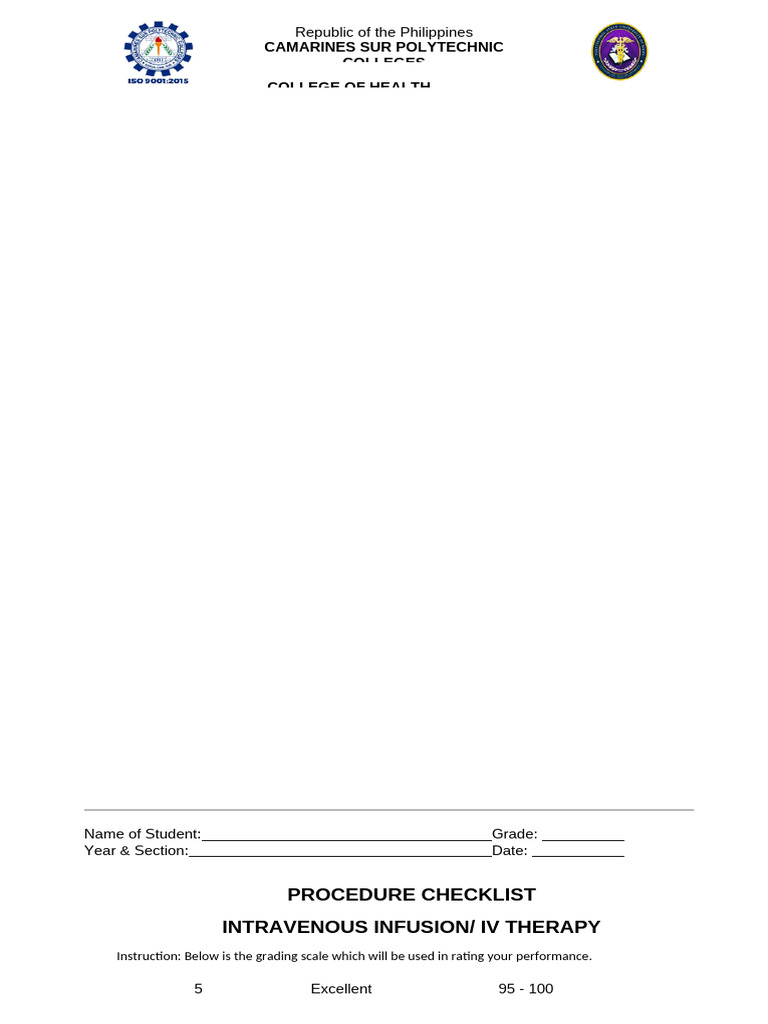 Checklist-INTRAVENOUS-INFUSION-IV-THERAPY | PDF
