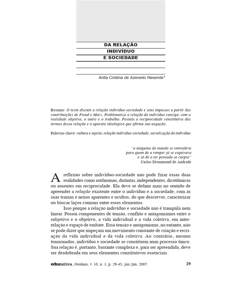 Texto 8 - Da Relação Indivíduo e Sociedade | PDF