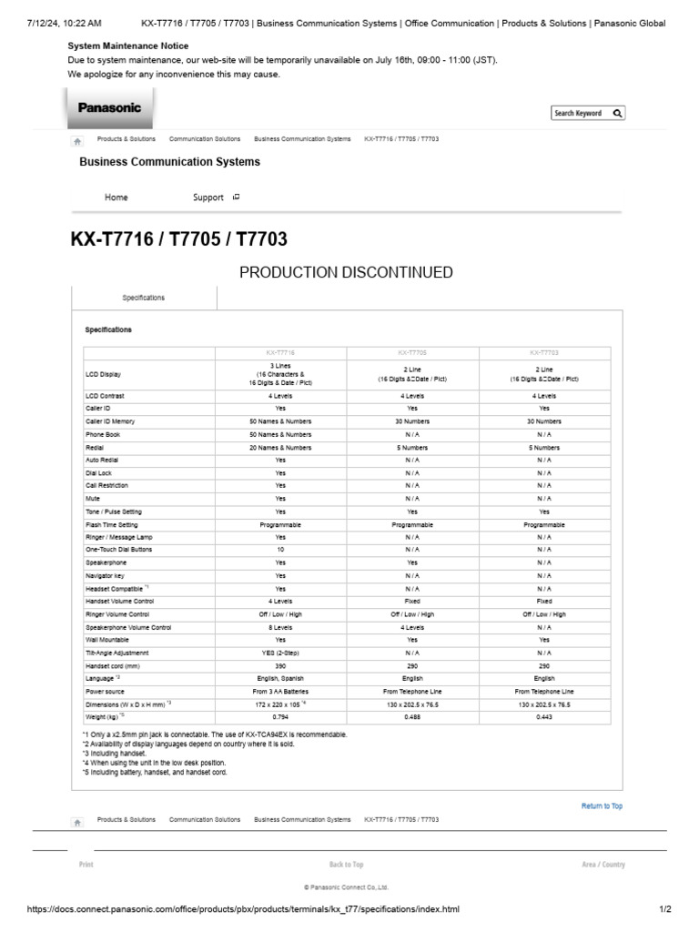 KX-T7716 - T7705 - T7703 - Business Communication Systems - Office ...