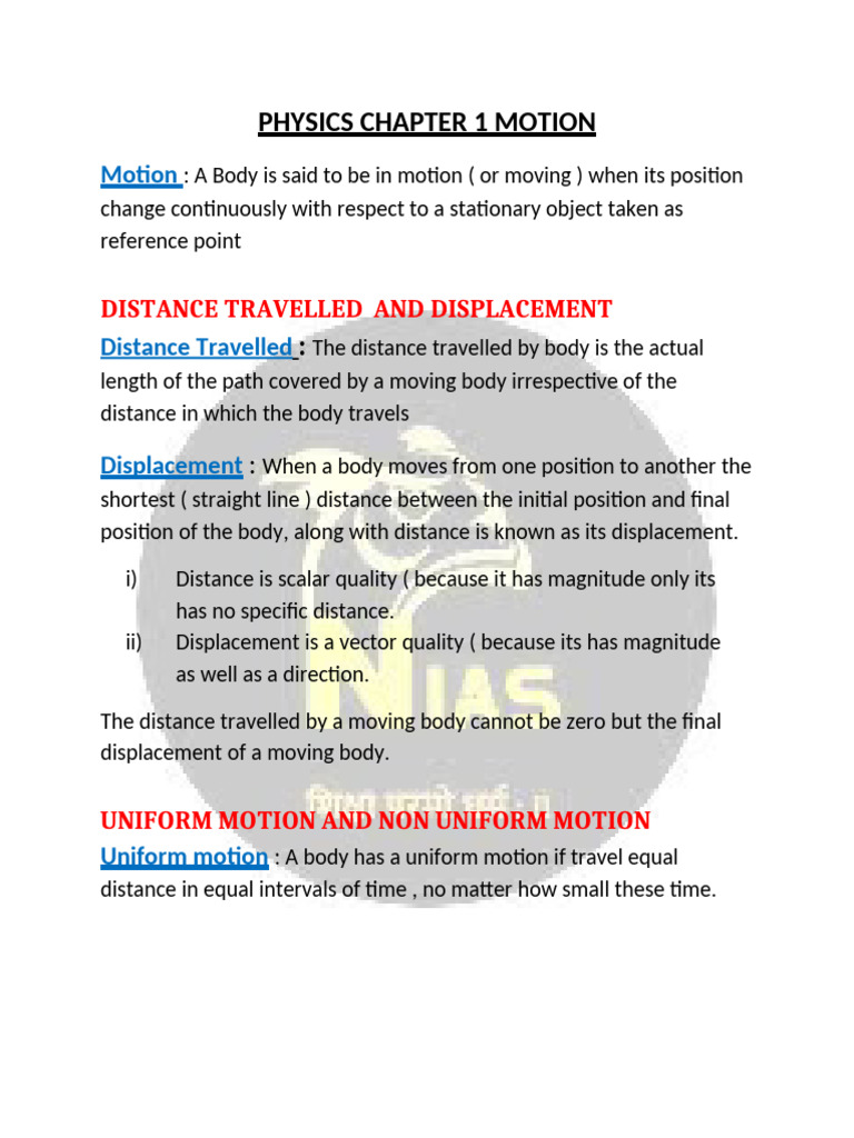 Physics Chapter 1motion | PDF