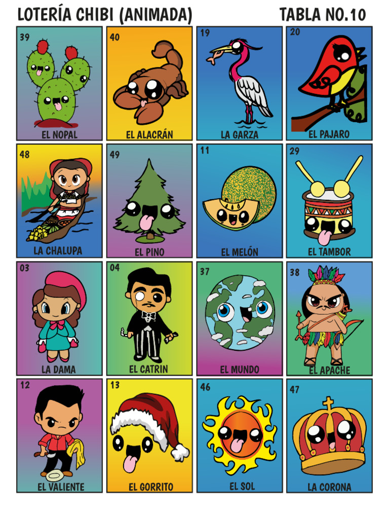 Lotería Chibi (Animada) Tabla No.10.1 | PDF