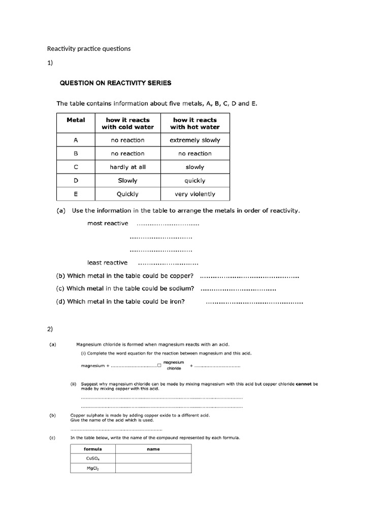 Chemistry practice questions (1) | PDF