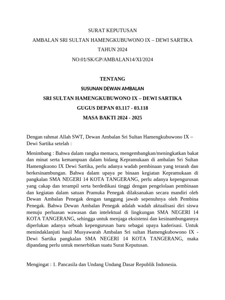 Surat Keputusan Susuna Dewan Ambalan | PDF