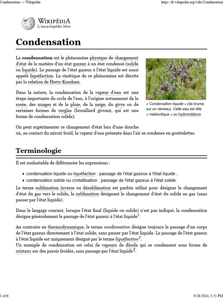 Condensation | PDF