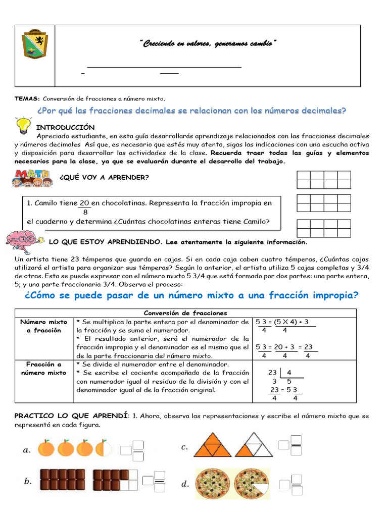 Guía 2 CONVERSIÓN DE FRACCIONES - FRACCIÓN DECIMAL | PDF
