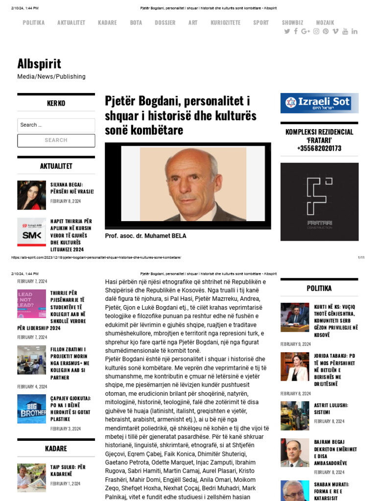 Pjetër Bogdani, Personalitet I Shquar I Historisë Dhe Kulturës Sonë ...