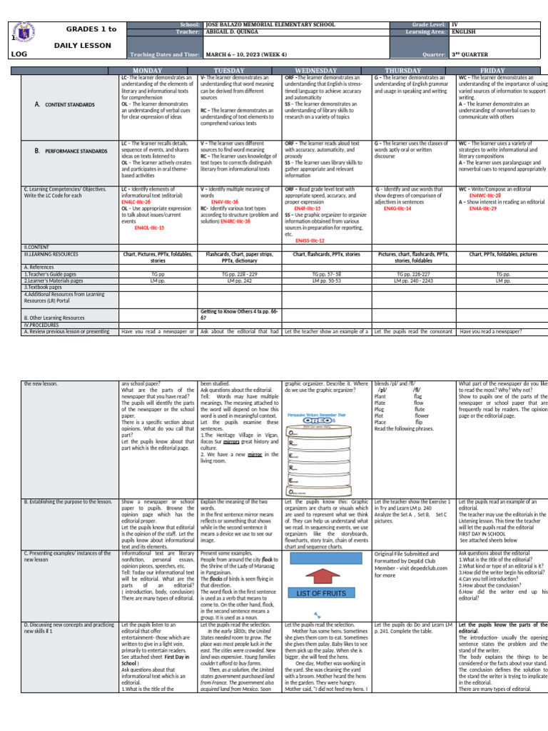 DLL - English 4 - Q3 - W4 | PDF