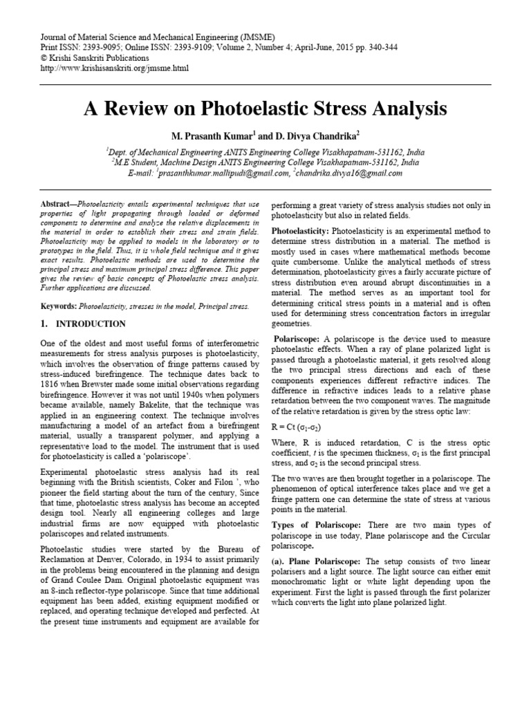 A Review on Photoelastic Stress Analysis | PDF