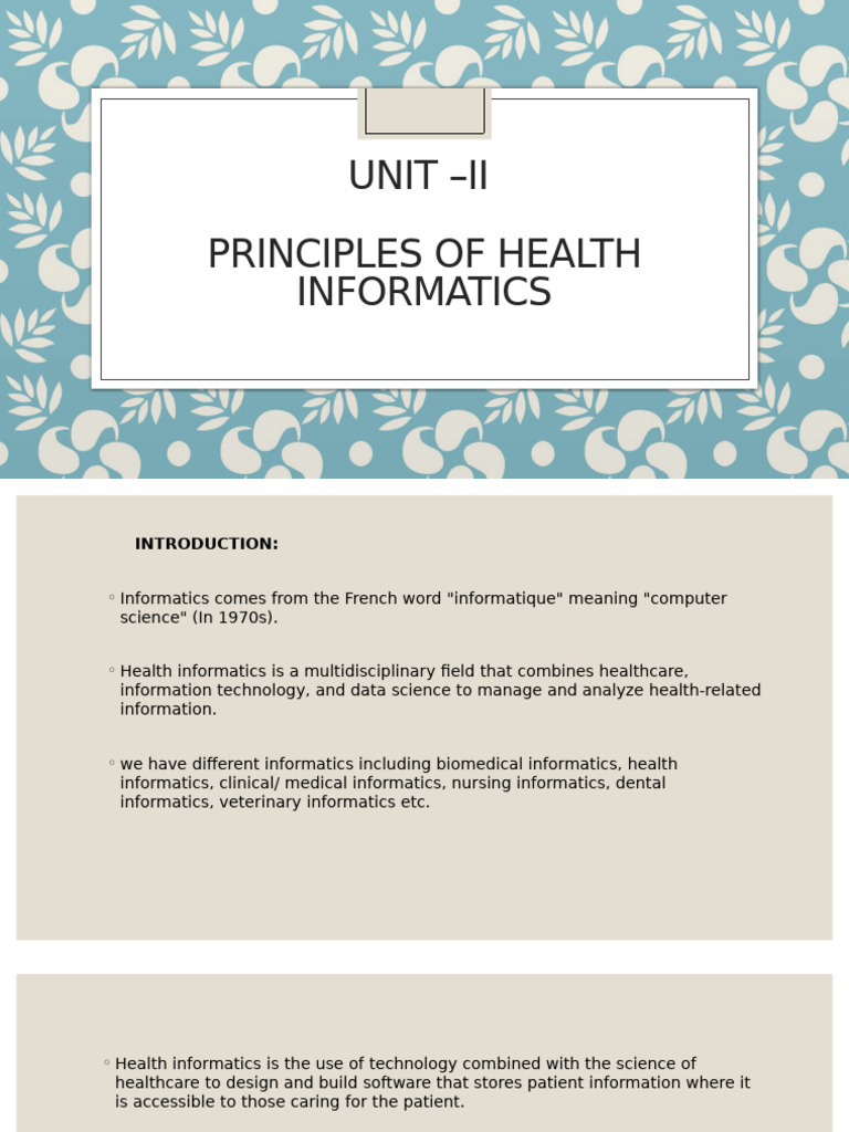 Health Informatics Principles | PDF