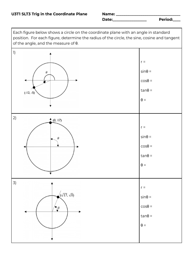 U3T1 SLT3 Trig in The Coordinate Plane Practice | PDF