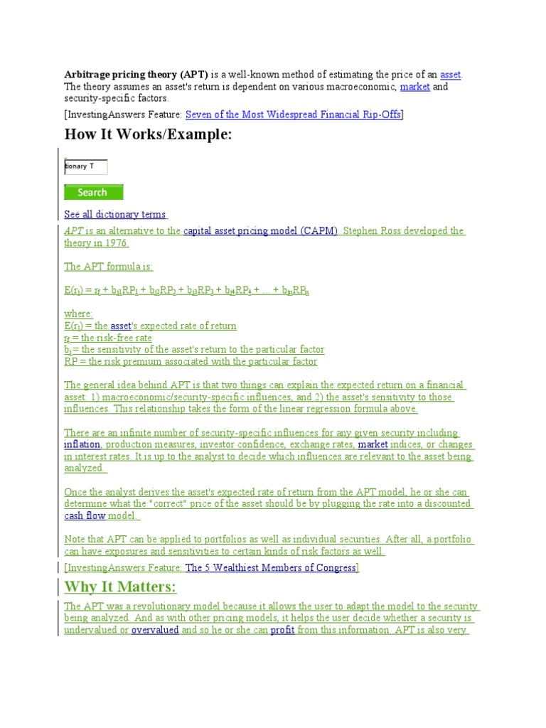 Arbitrage Pricing Theory Pdf Capital Asset Pricing Model Stocks