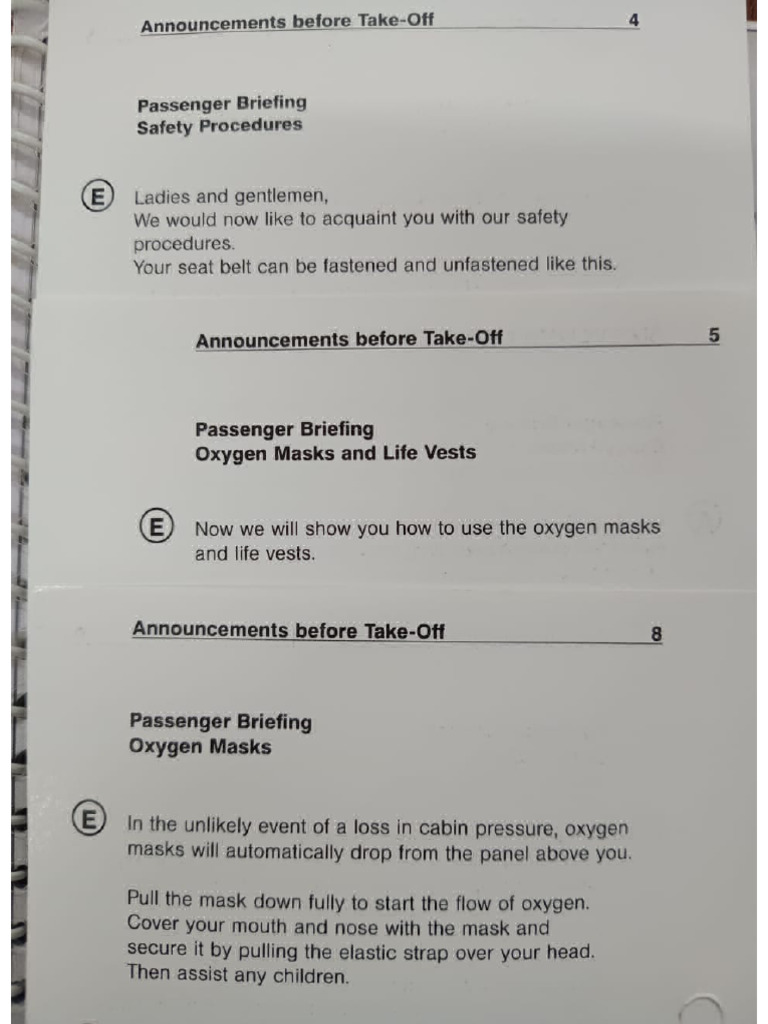 Aircraft Announcement Before Takeoff | PDF