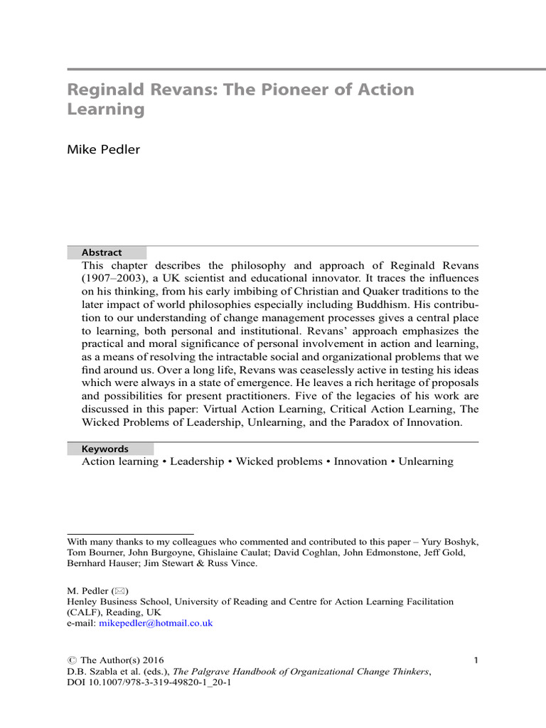 Revans The Pioneer of Action Learning | PDF