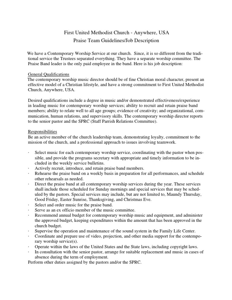 Praise Team Guidelines and Responsibilities | PDF | United Methodist ...