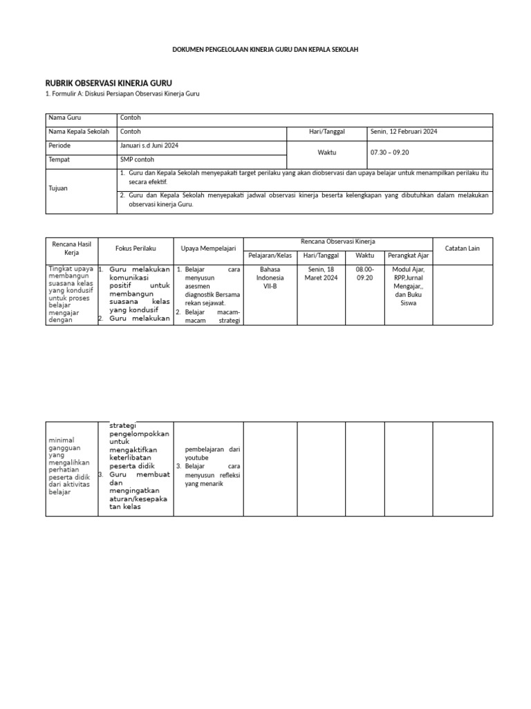 Contoh Format A Persiapan Observasi Kelas | PDF