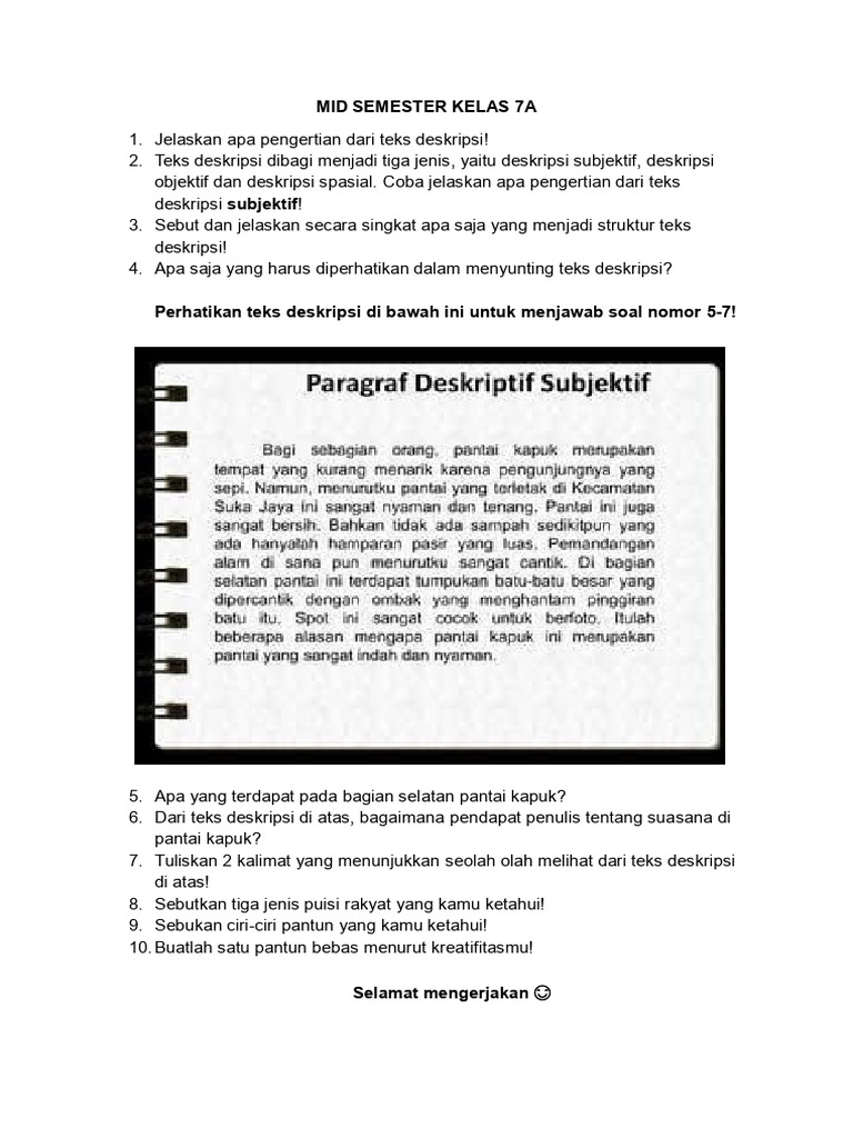 Mid Semester Kelas 7a | PDF