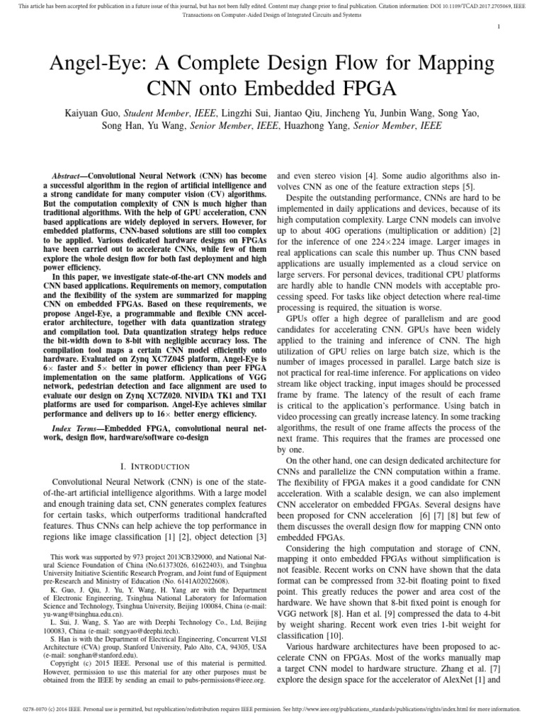 Angel-Eye: A Complete Design Flow For Mapping CNN Onto Embedded FPGA | PDF