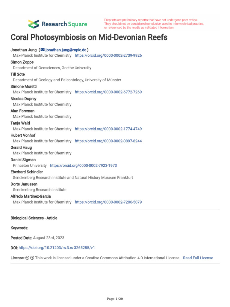 Coral Photosymbiosis On Mid-Devonian Reefs | PDF