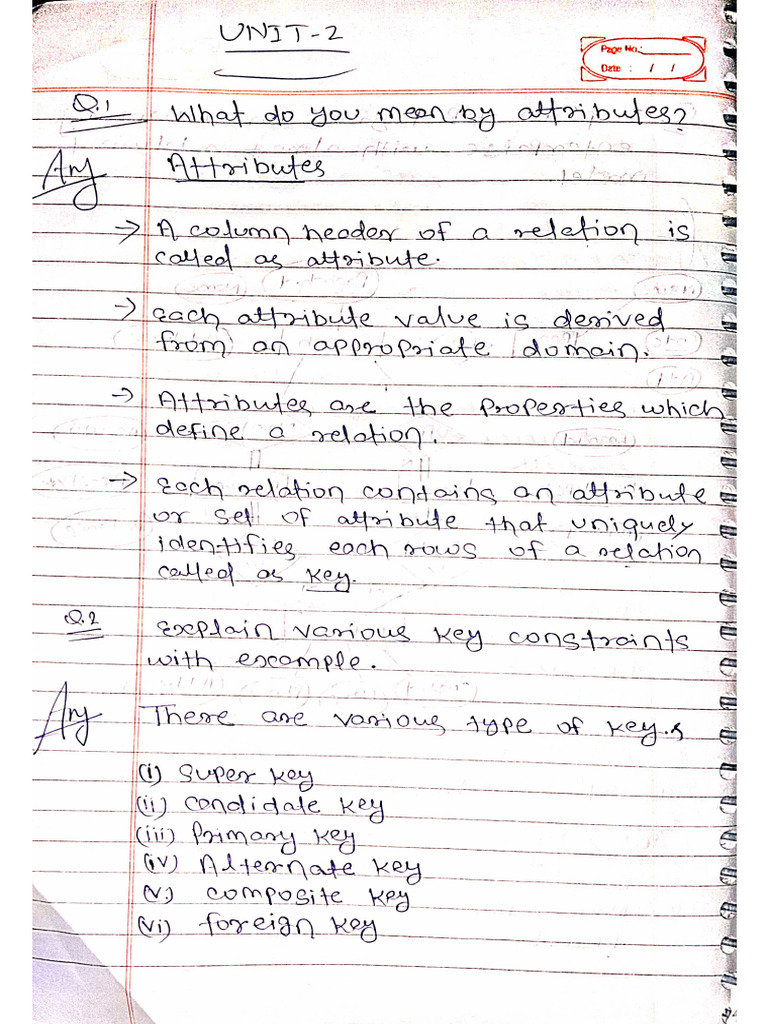 DBMS Important Questions (Unit 2) | PDF