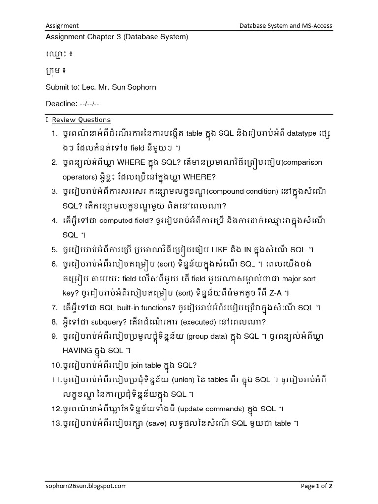 Database System Assignment Questions | PDF | Sql | Computers