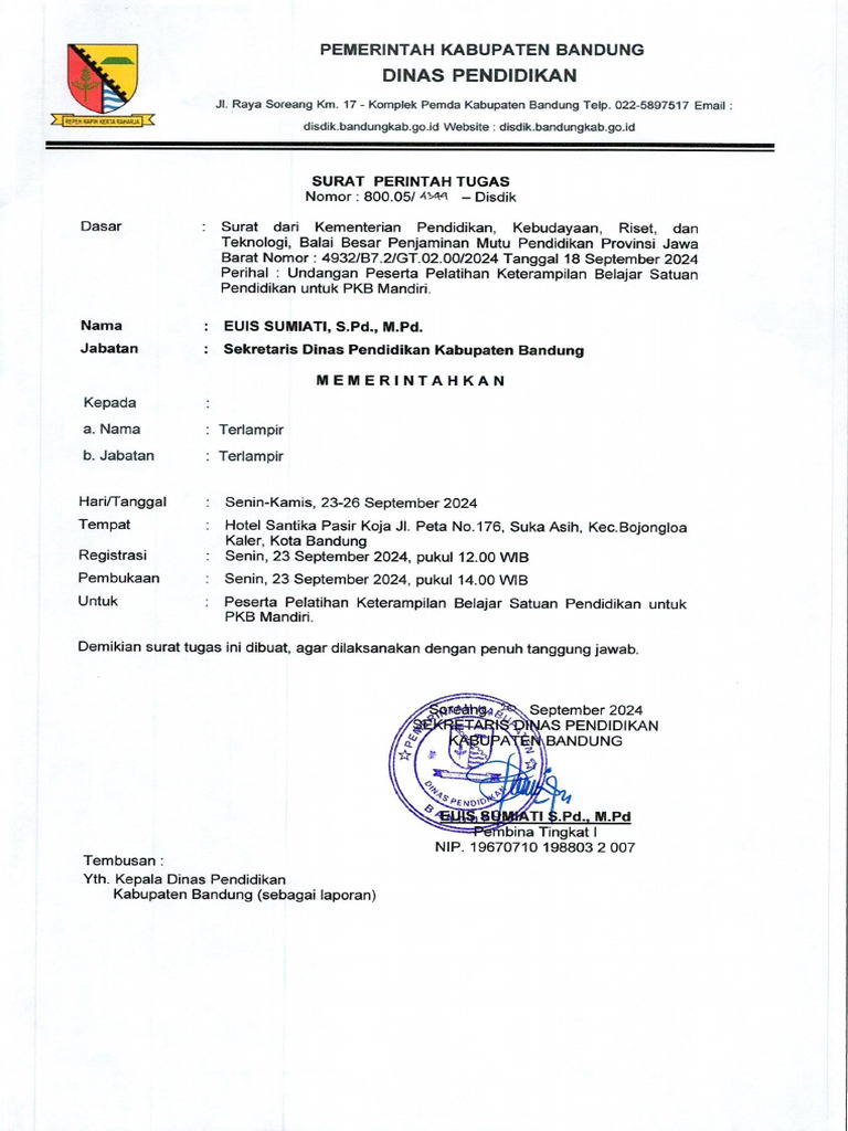 Surat Tugas Diklat PKB Mandiri - 0001 | PDF