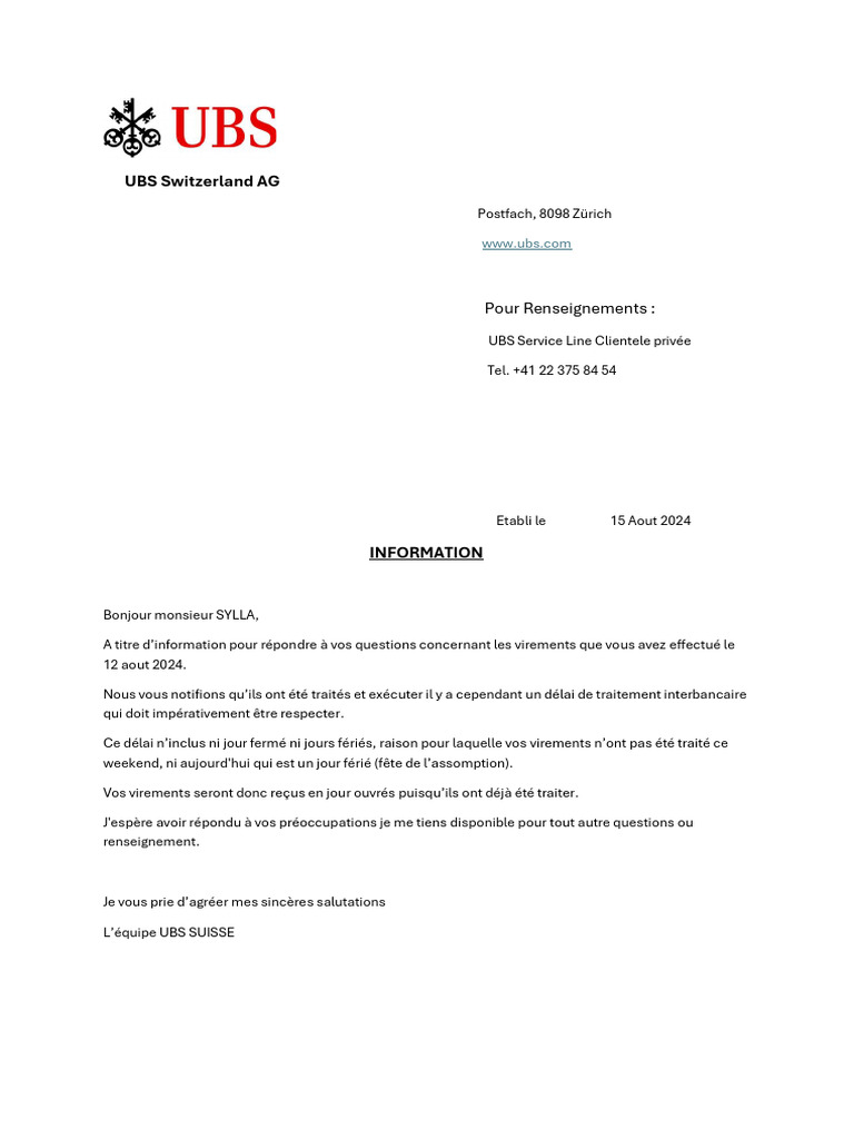Courrier Ubs | PDF
